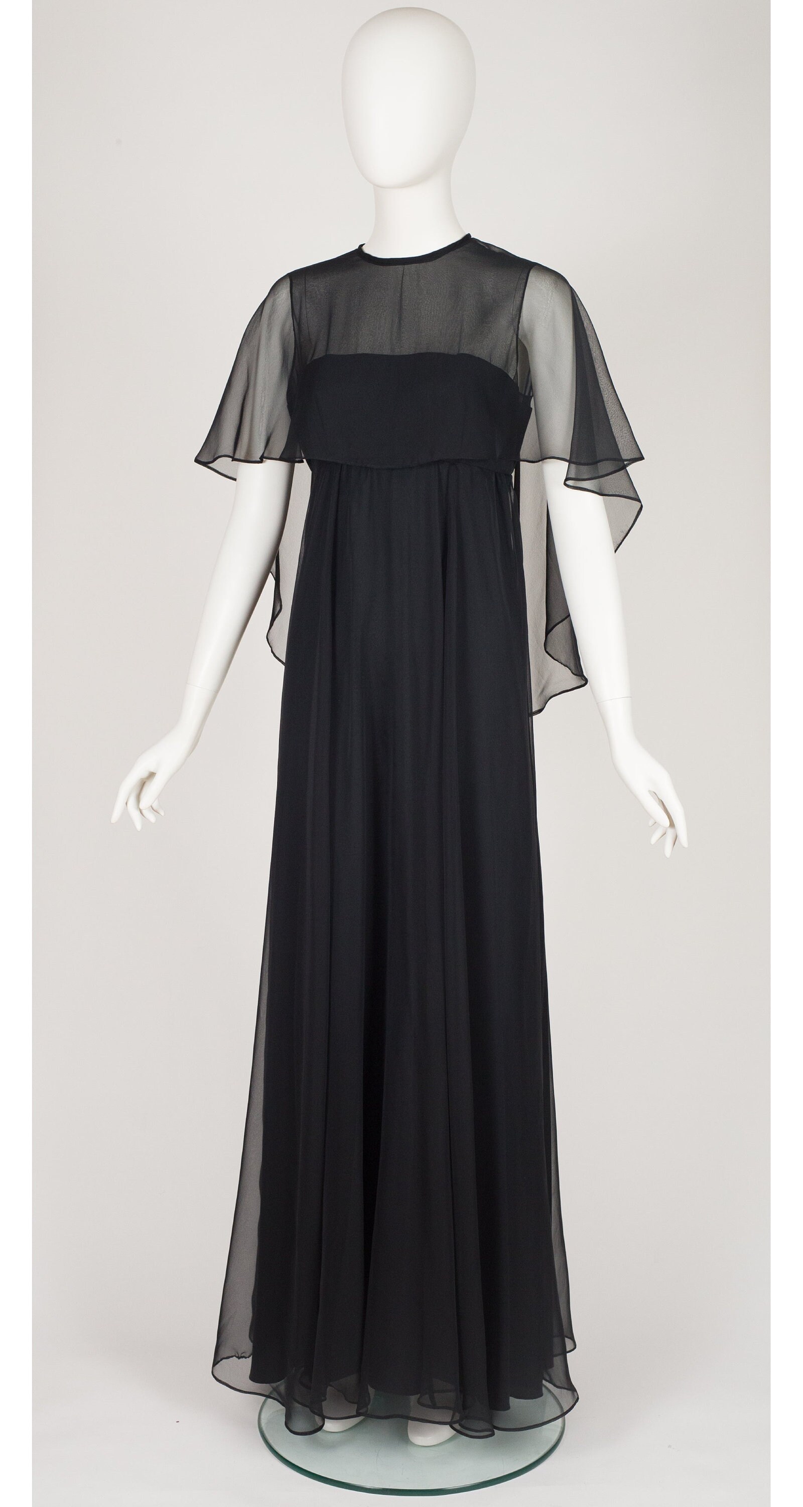 Jean Varon 1970s Vintage Black Chiffon Empire Waist Evening - Etsy