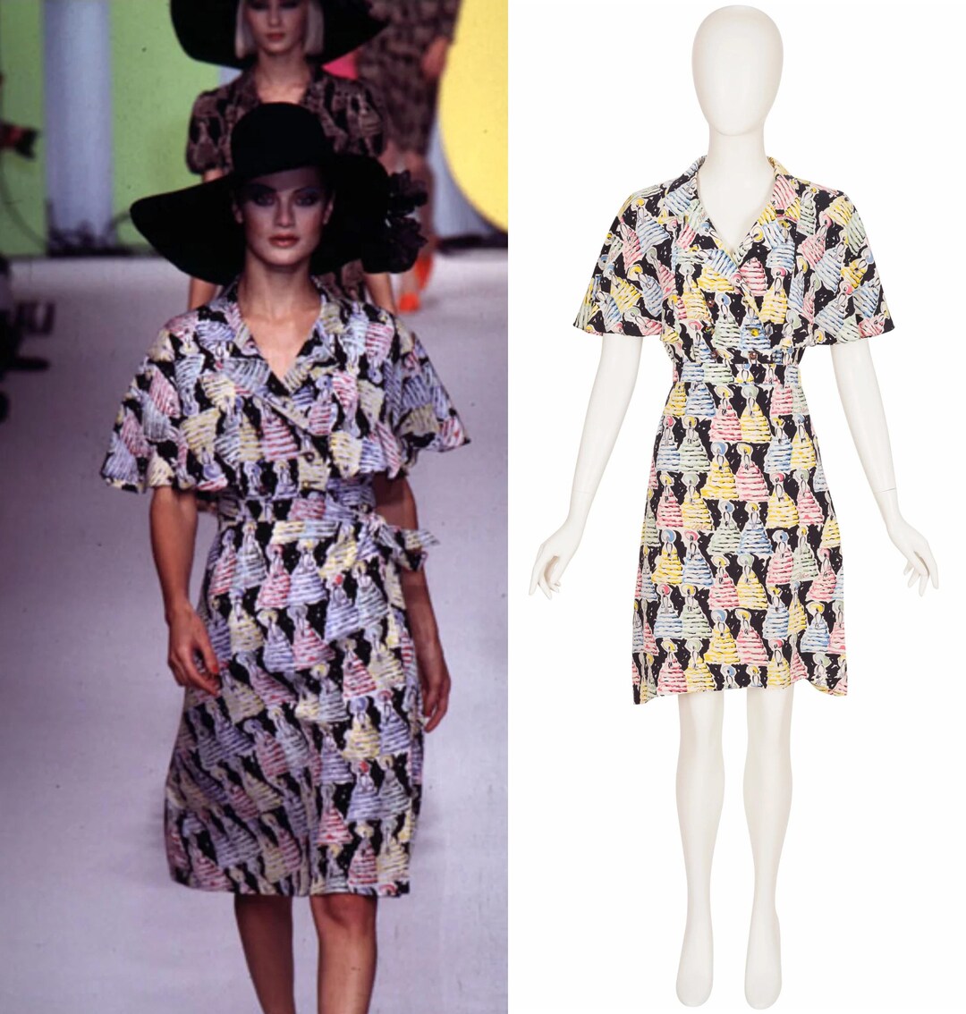 Chloé by Karl Lagerfeld 1996 S/S Runway Vintage Novelty Print Silk ...