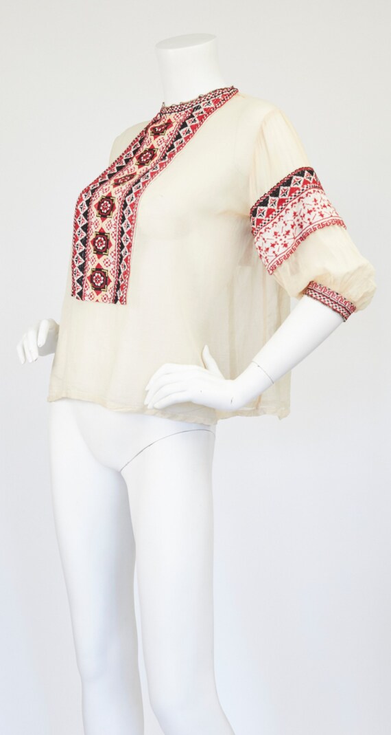 Antique Embroidered Traditional Russian Peasant Blouse - Gem