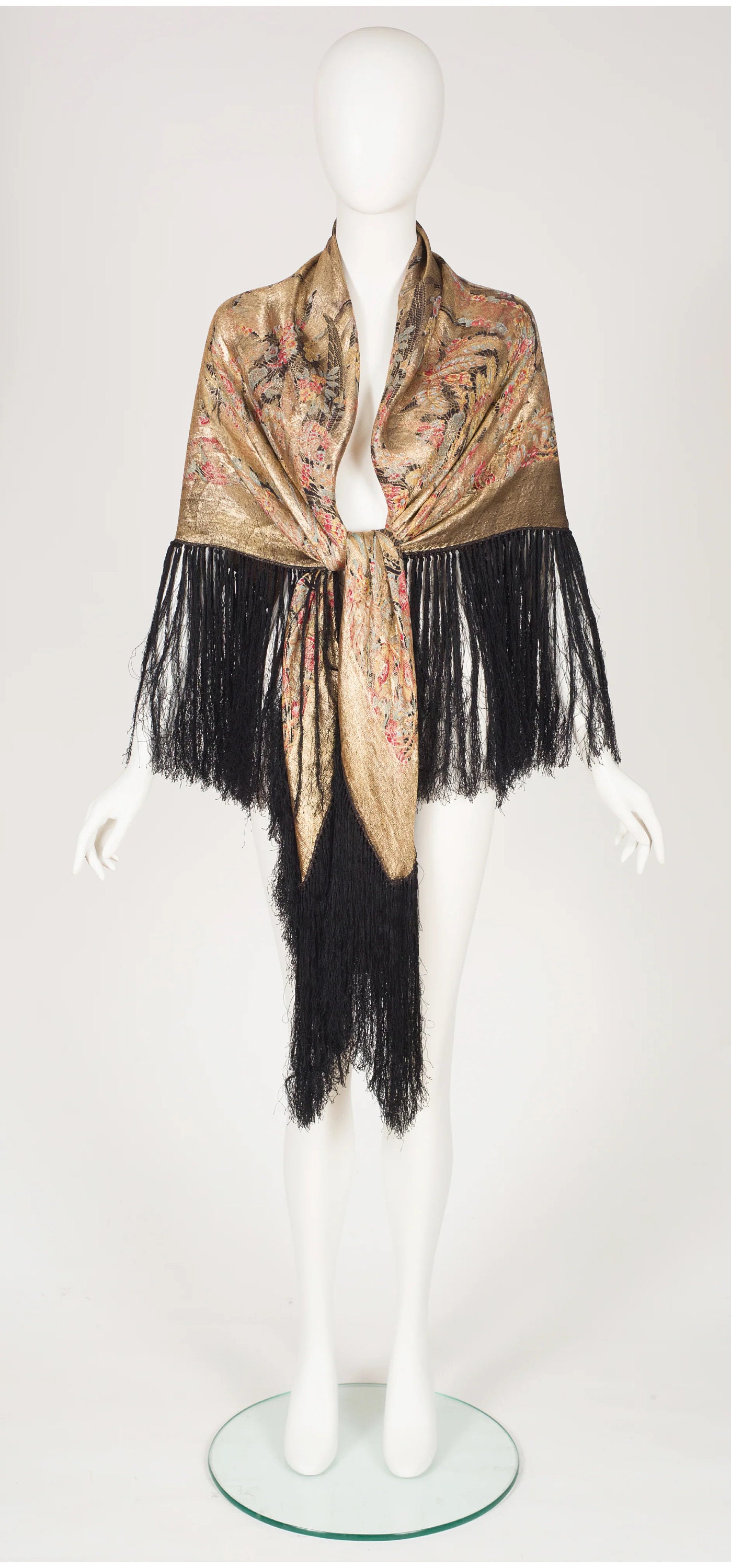 1920s Antique Gold Metal Lamé Floral Black Silk Fringe Shawl - Etsy