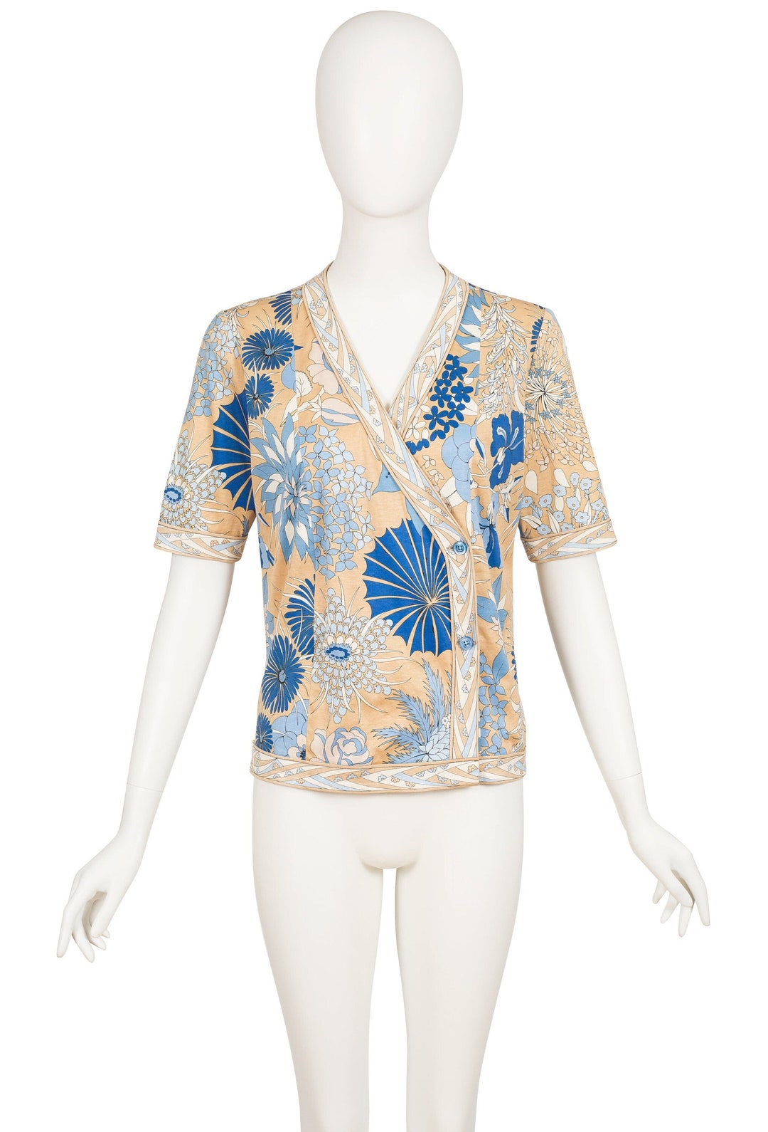 Averardo Bessi 1980s Vintage Floral Border Print Cotton Jersey Short ...