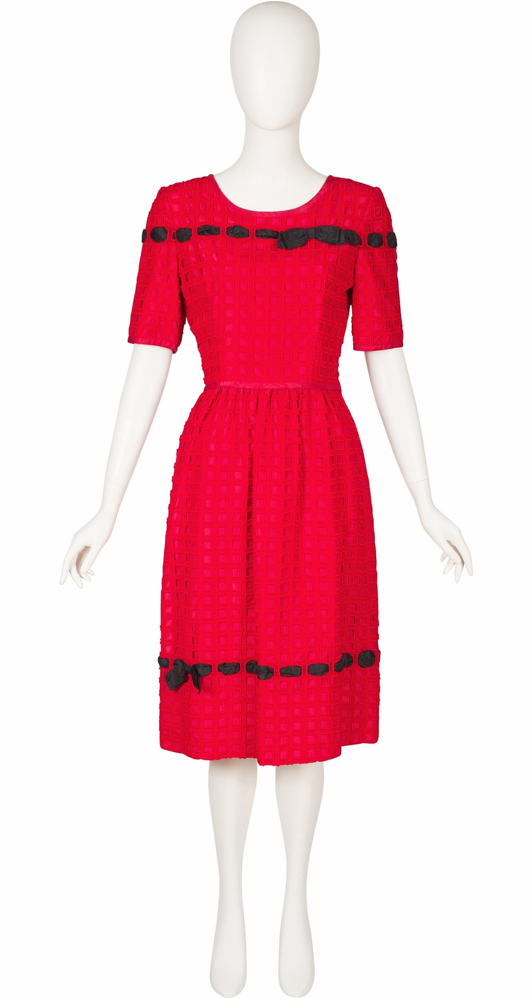 Serge & Réal Couture 1970s-does-1950s Vintage NWT Red Silk Bow Cocktail ...