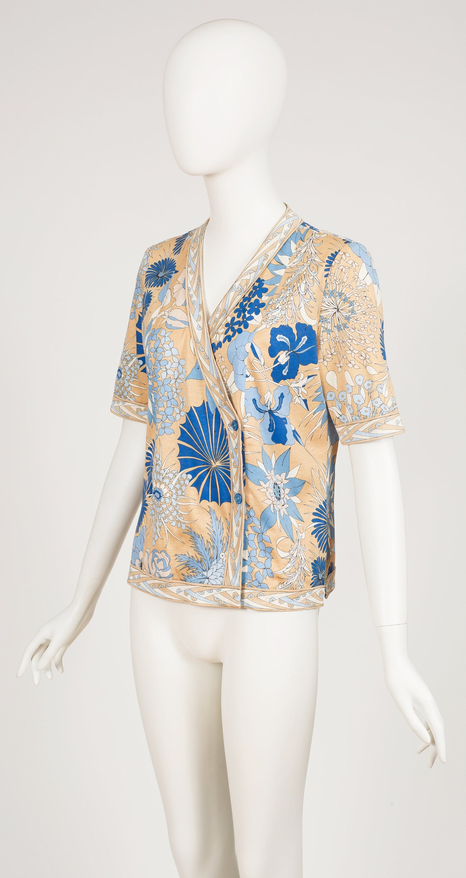 Averardo Bessi 1980s Vintage Floral Border Print Cotton Jersey Short ...