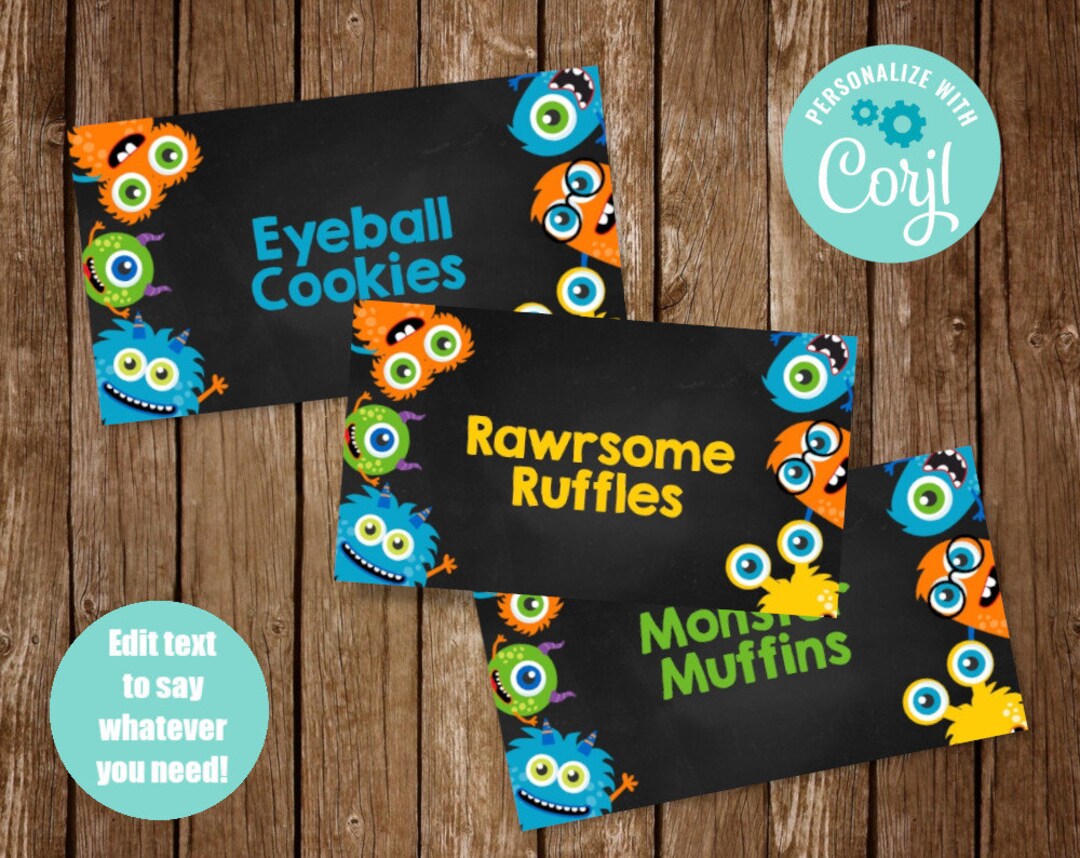 Monster Food Tent Cards, Monster Baby Shower, Monster Birthday ...