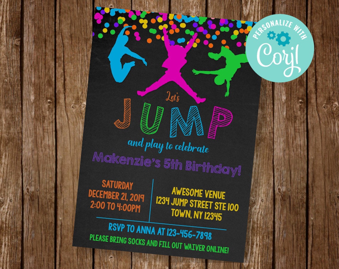 Jump Invitation, Jump Birthday Party Invite, Trampoline Party, Bounce ...