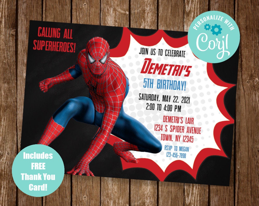 Spiderman Invitation, Spiderman Invite, Spiderman Birthday Invite ...