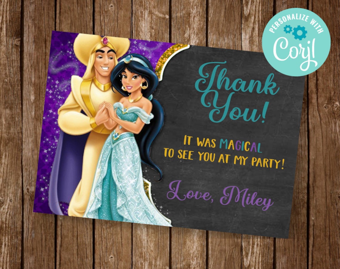 Princess Jasmine Thank You Card, Aladdin Thank You Card, Aladdin ...