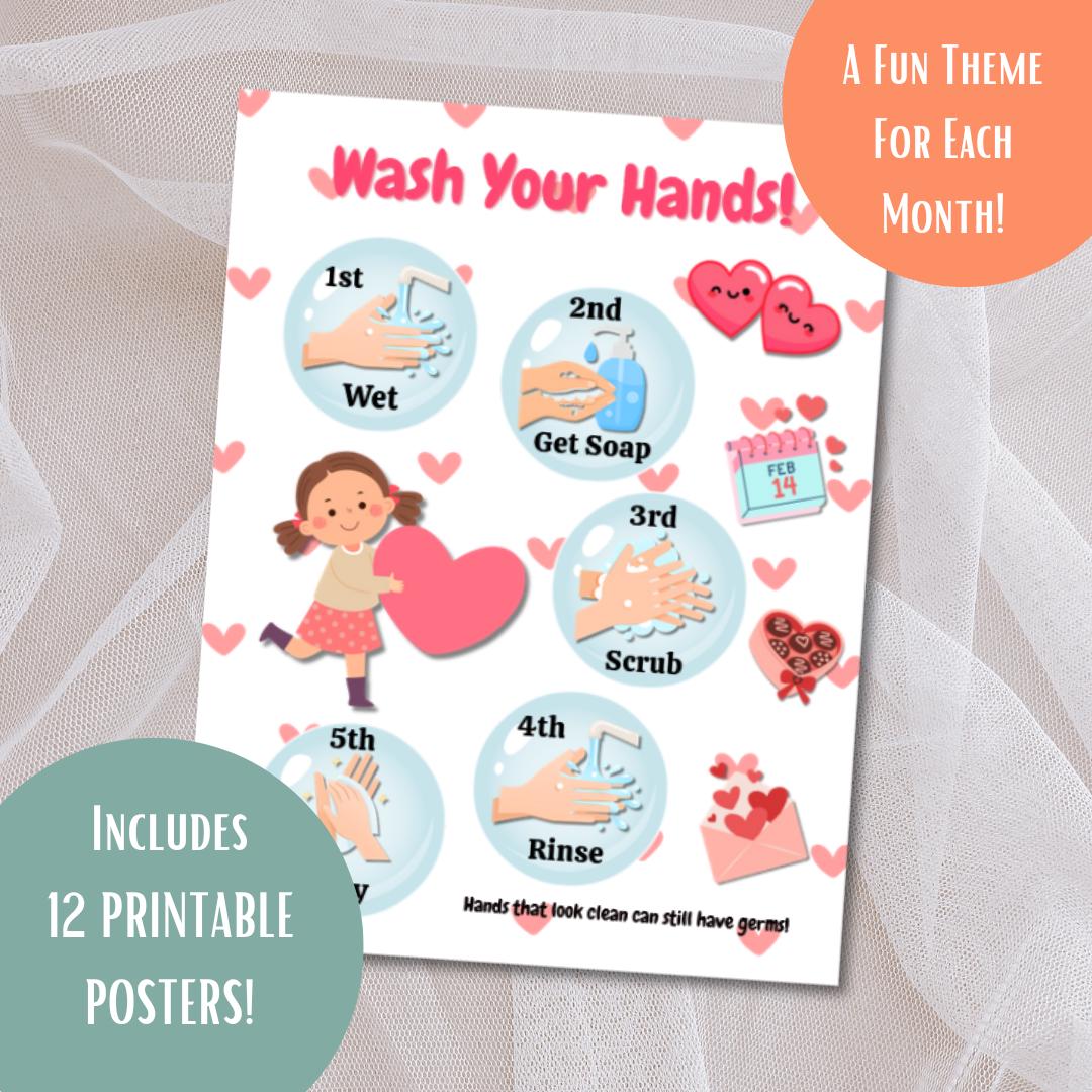 Themed Hand Washing Steps Posters, 12 Month Hand Washing Posters ...