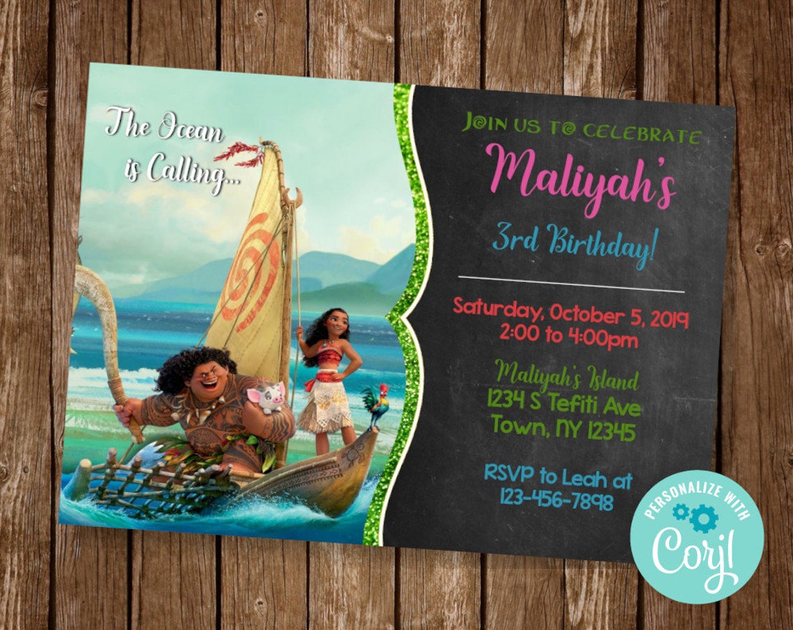 Moana Invitation, Moana Birthday Invite, Princess Moana, Maui Invite ...