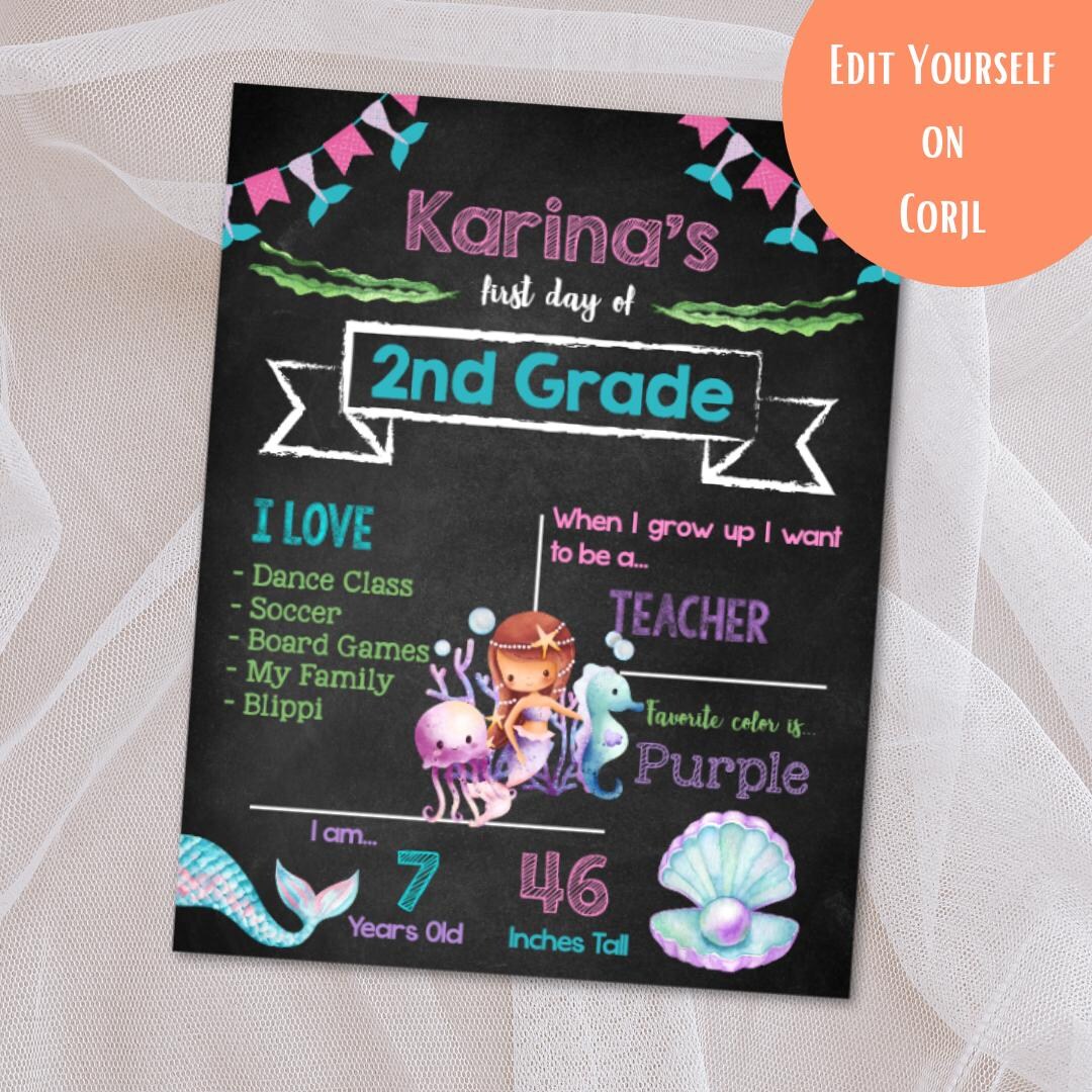 Personalized Back to School Sign, Mermaid First Day of School Sign ...