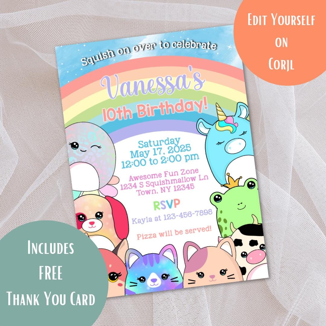 Squishmallow Invitation, Squishmallow Birthday Invite, Squish Party ...