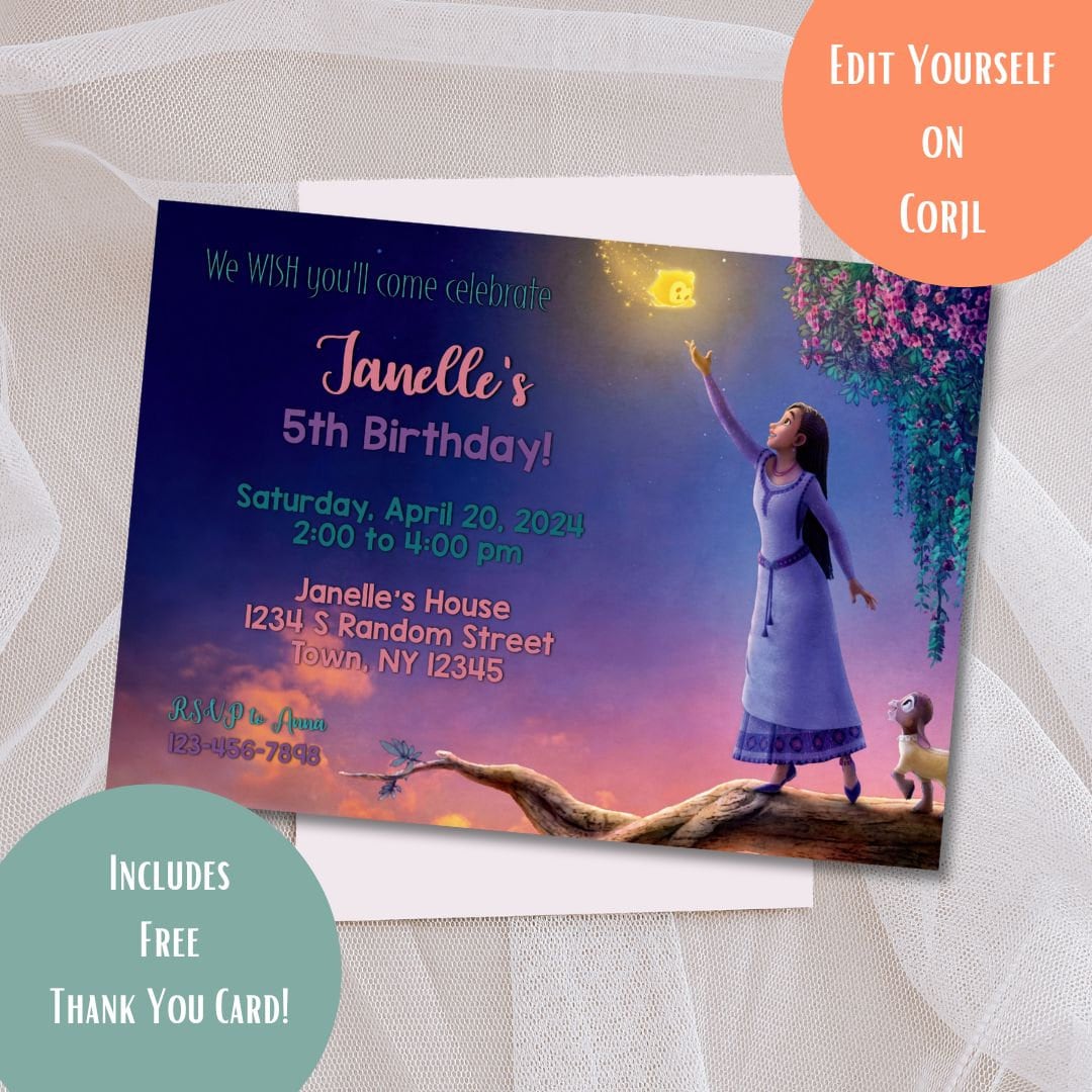 Wish Birthday Invite, Wish Party Invitation, Asha Birthday Party, Wish ...