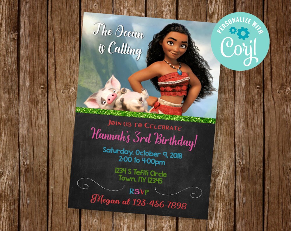 Moana Invitación, Moana Cumpleaños Invitar, Princesa Moana, Maui ...