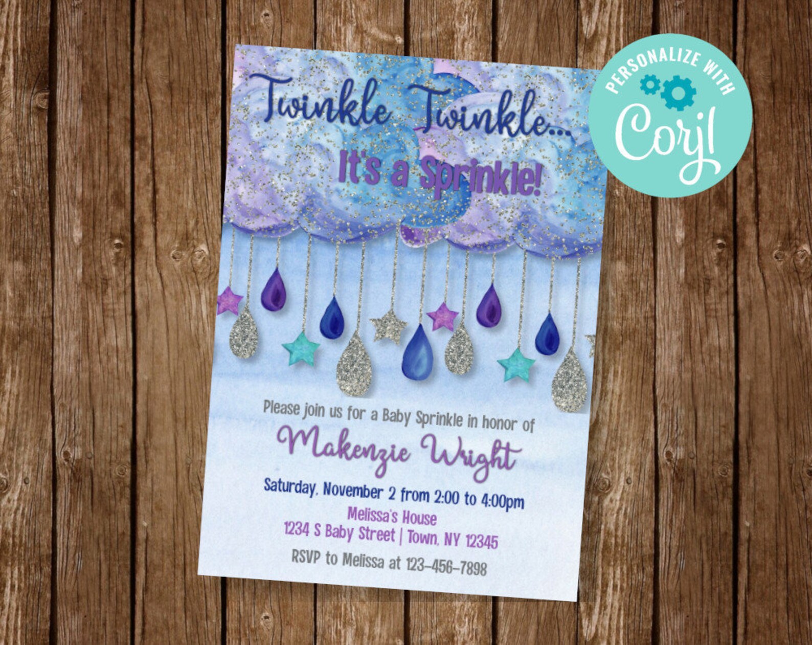 Twinkle Baby Sprinkle Invitation, Rain Baby Sprinkle Invite, Twinkle ...