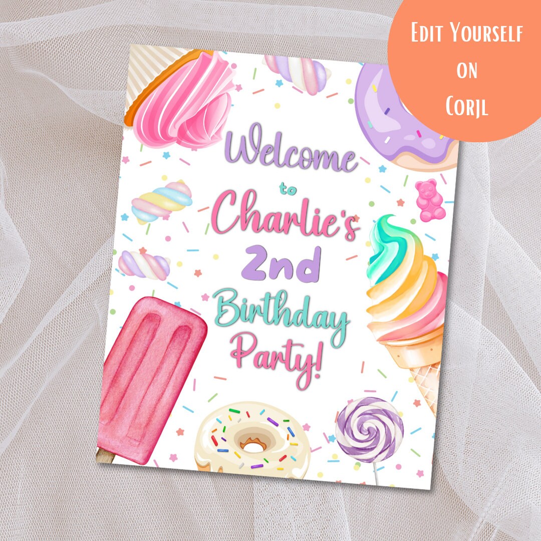 Two Sweet Birthday Welcome Sign 2nd Birthday Decor Donut Birthday Party ...