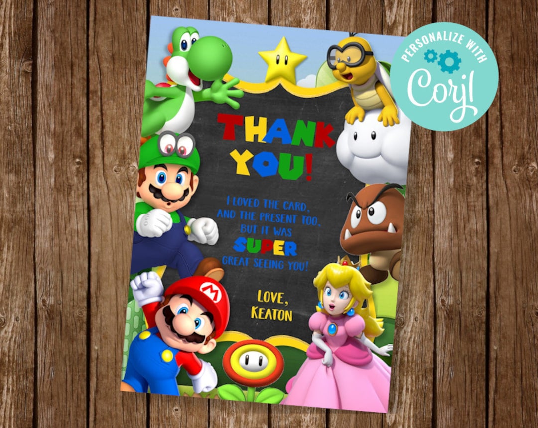 Super Mario Thank You Card, Super Mario Birthday Invitation, Mario ...
