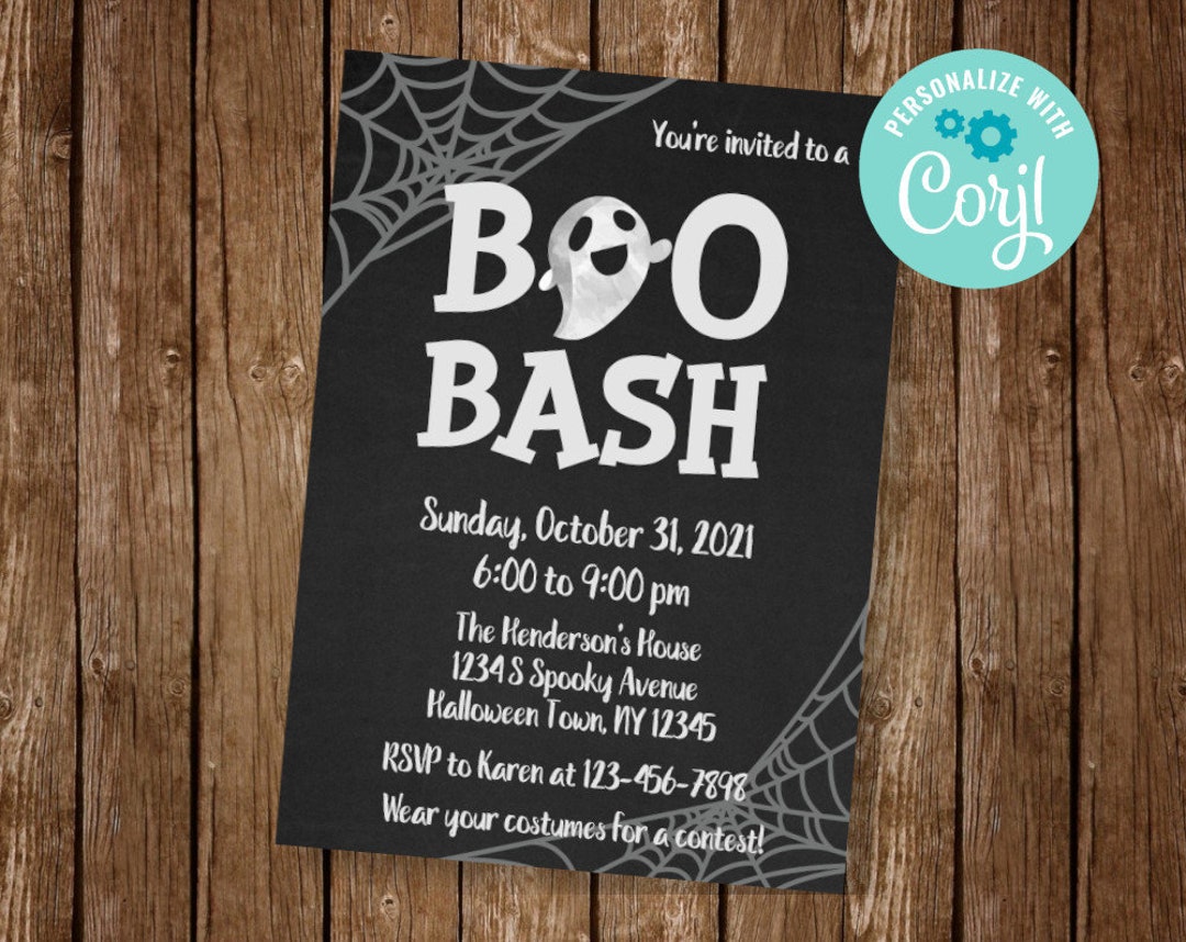 Boo Bash Invitation, Boo Bash Invite, Halloween Invitation, Halloween ...