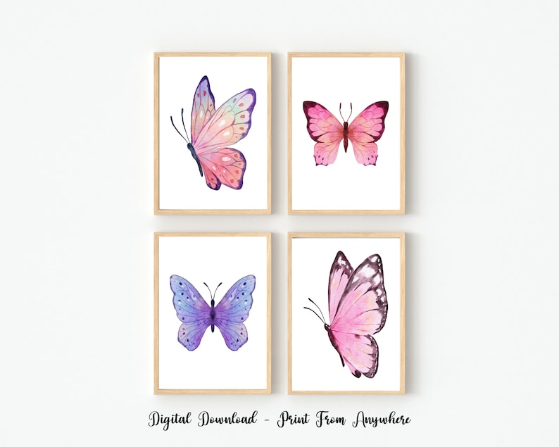 Set of 4 Butterfy Prints Butterfly Print Wall Art Printable - Etsy