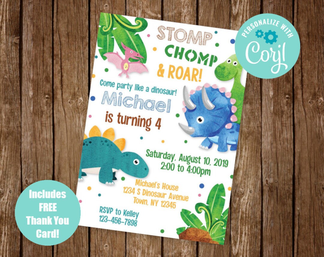 Dinosaur Invitation, Dinosaur Birthday Invite, Dinosaur Party Invite ...