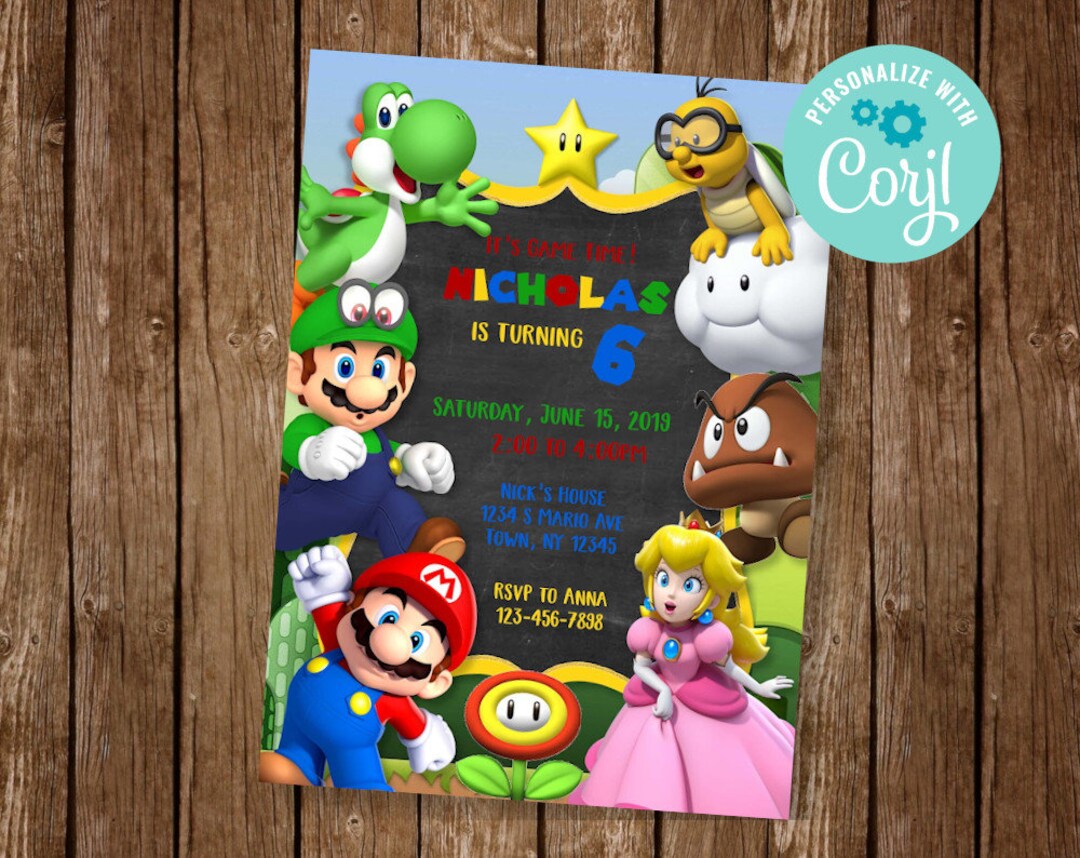 Super Mario Invite, Super Mario Birthday Invitation, Mario Party Invite ...