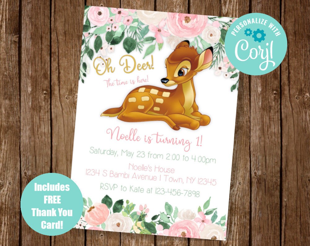 Bambi Invitation Bambi Birthday Invite Woodland Invite Deer Etsy 