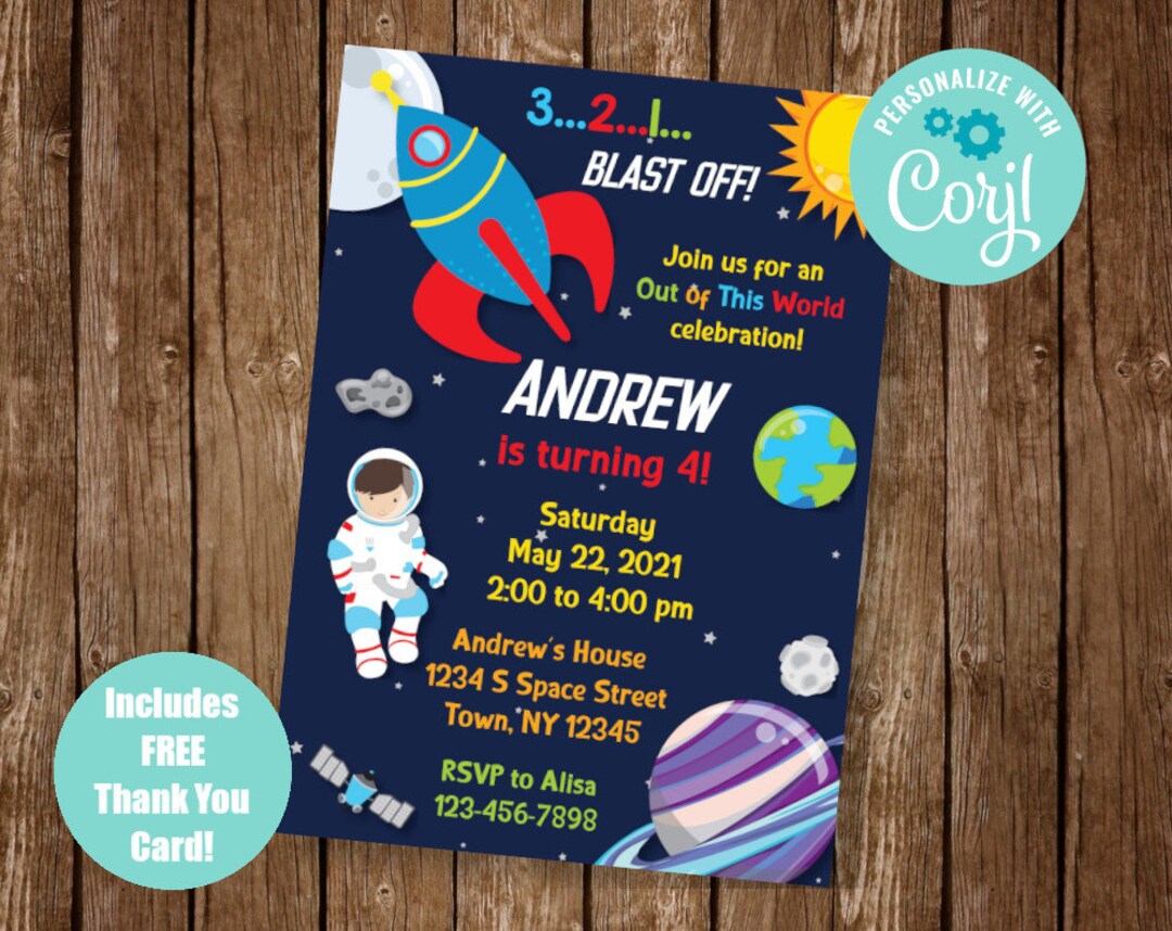 Invitación espacial, invitación de cumpleaños espacial, invitación de ...