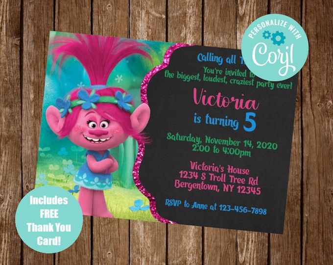 Trolls Invitation, Poppy Invitation, Trolls Birthday Party, Trolls ...