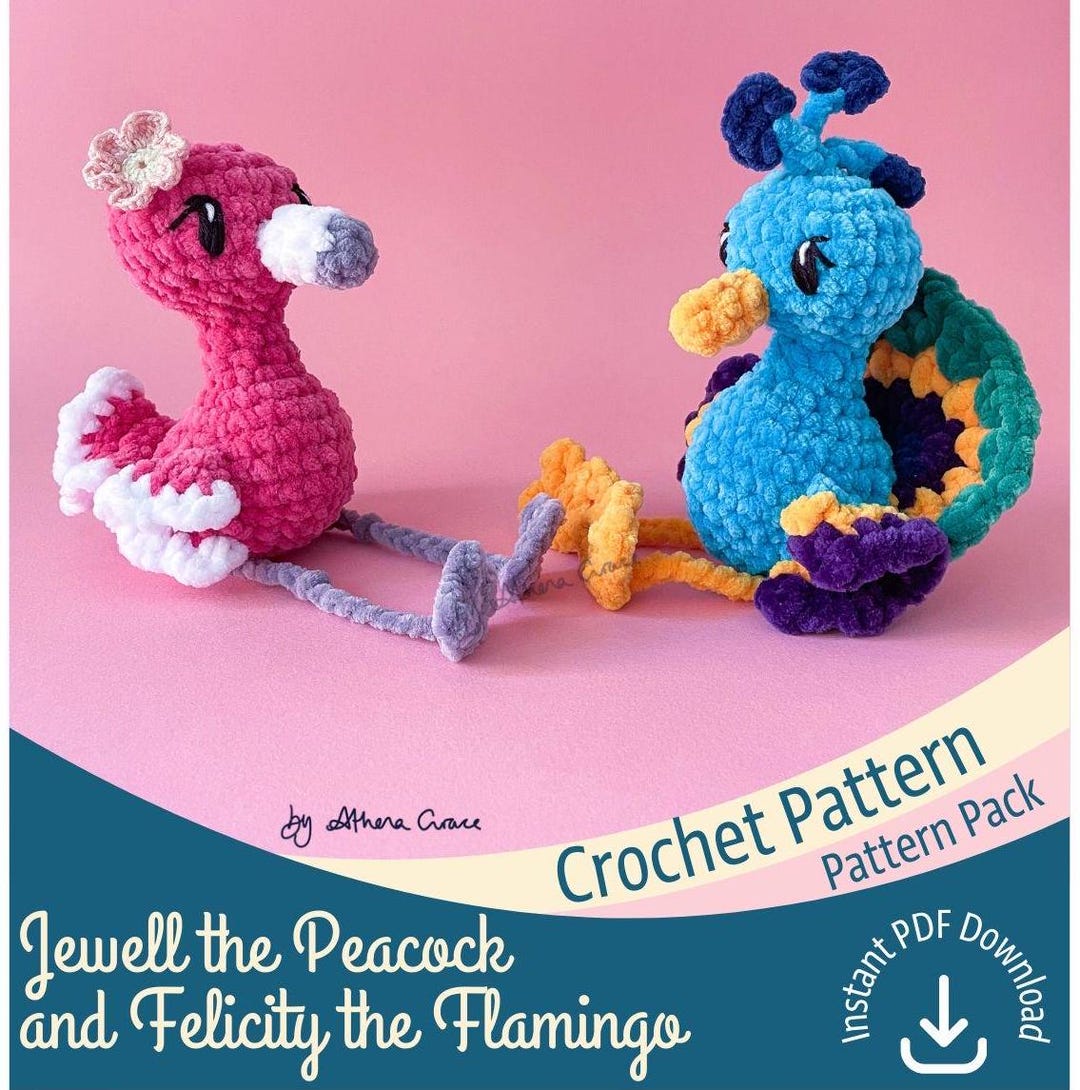 Jewell the Peacock and Felicity the Flamingo Crochet Pattern Bundle ...
