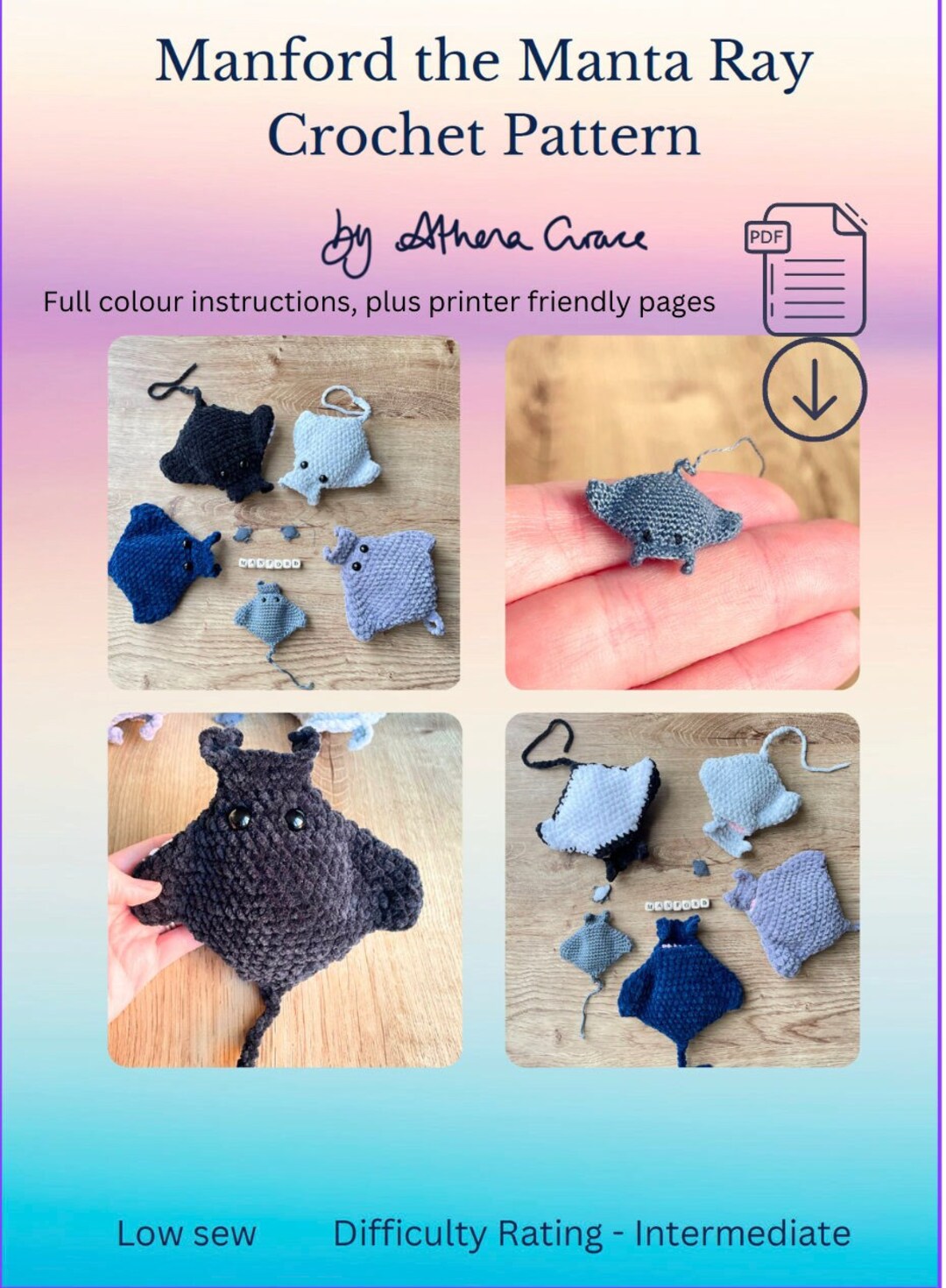 Manford the Manta Ray Crochet Pattern, Sea Creature, Marine Life ...