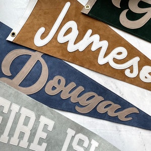 Large Single Word Custom Suede and Leather Pennant Flag Banner ...