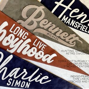 Two Line Large Custom Suede and Leather Pennant Flag Banner ...