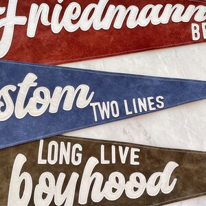 Two Line Large Custom Suede and Leather Pennant Flag Banner - Etsy