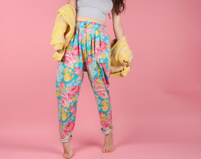 80s Vintage Floral Pants // 80s Balloon Pants // Quirky Pants // Loose ...