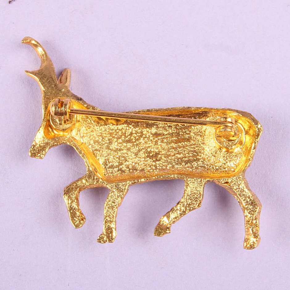 Vintage Costume Jewellery Gold Brooch Badge Pin Deer - Etsy