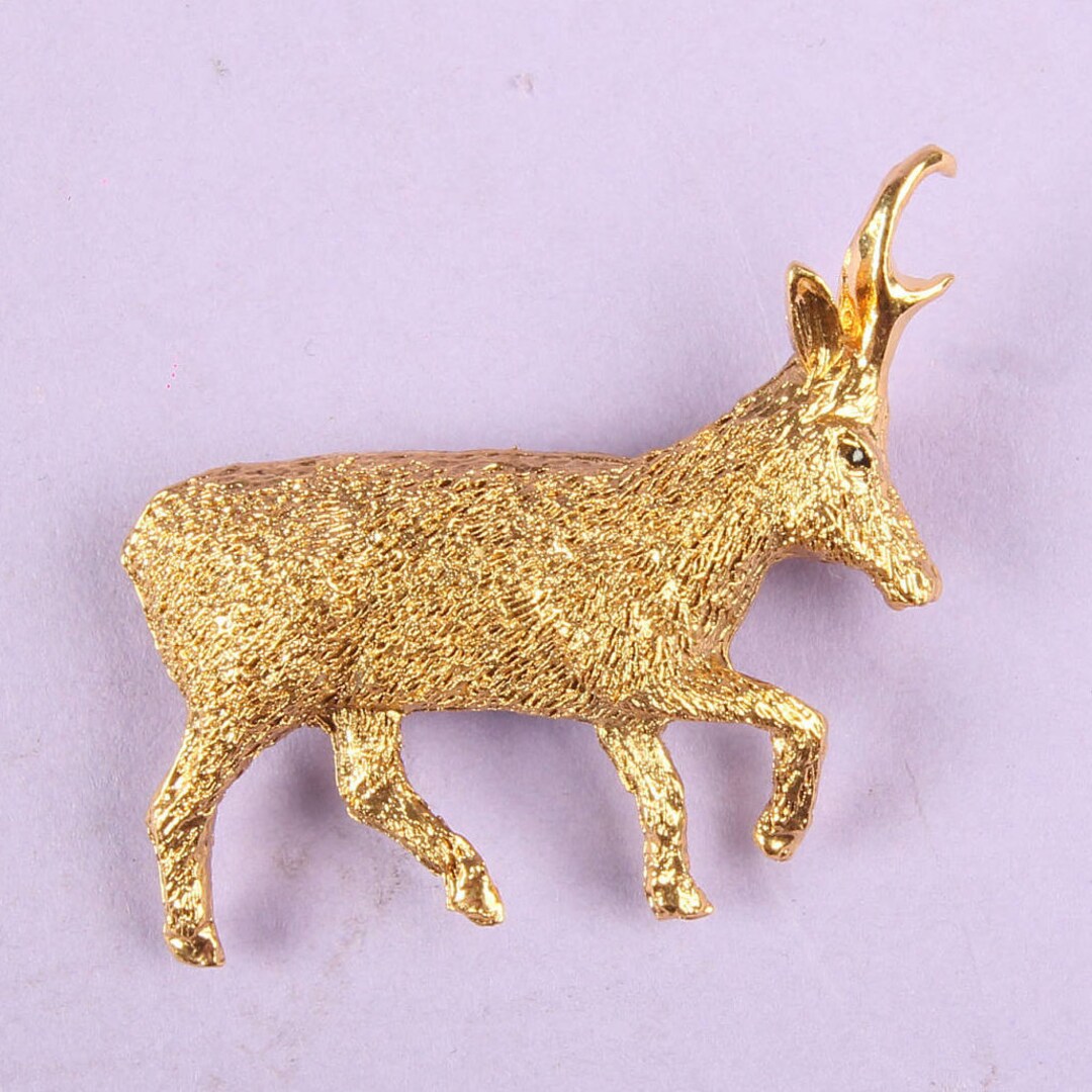 Vintage Costume Jewellery Gold Brooch Badge Pin Deer - Etsy
