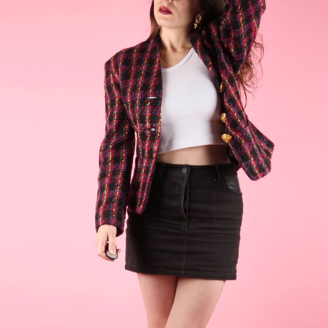 Spunky Early 90s Vintage Multicoloured Tweed Checkered Jacket Blazer - Etsy