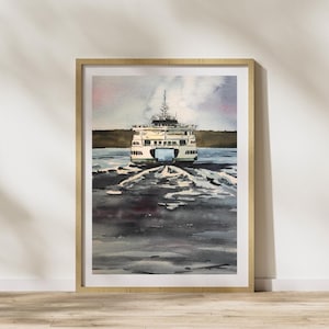 Washington State Ferry Watercolor Print | Pacific Northwest Art - Etsy