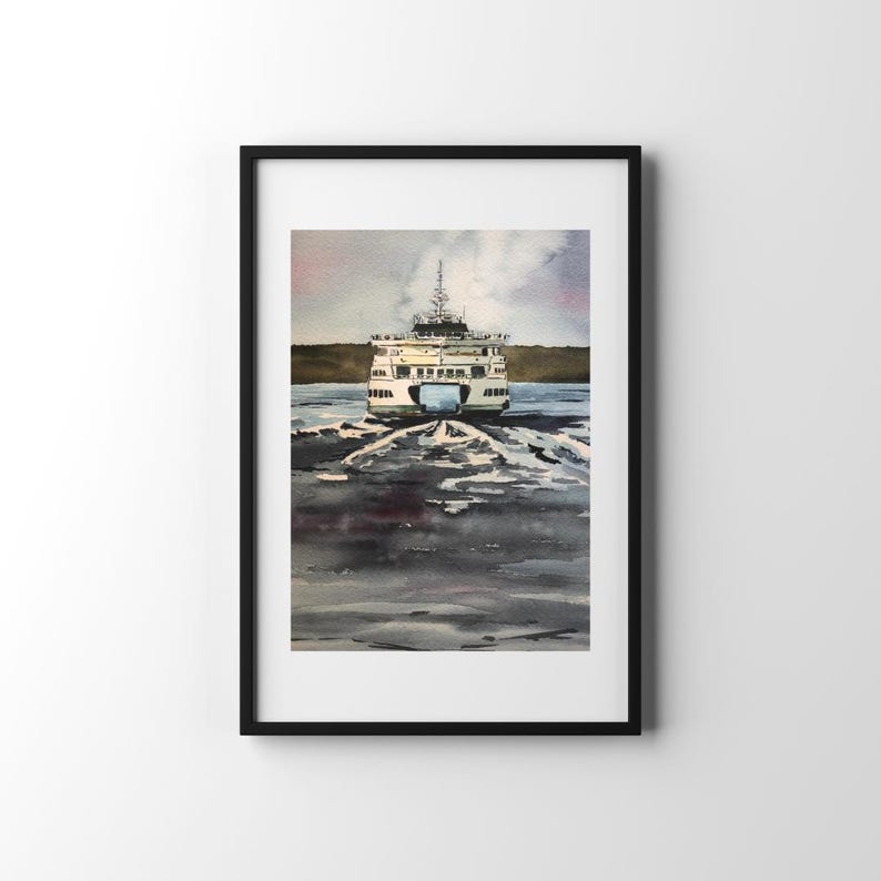 Washington State Ferry Watercolor Print | Pacific Northwest Art - Etsy