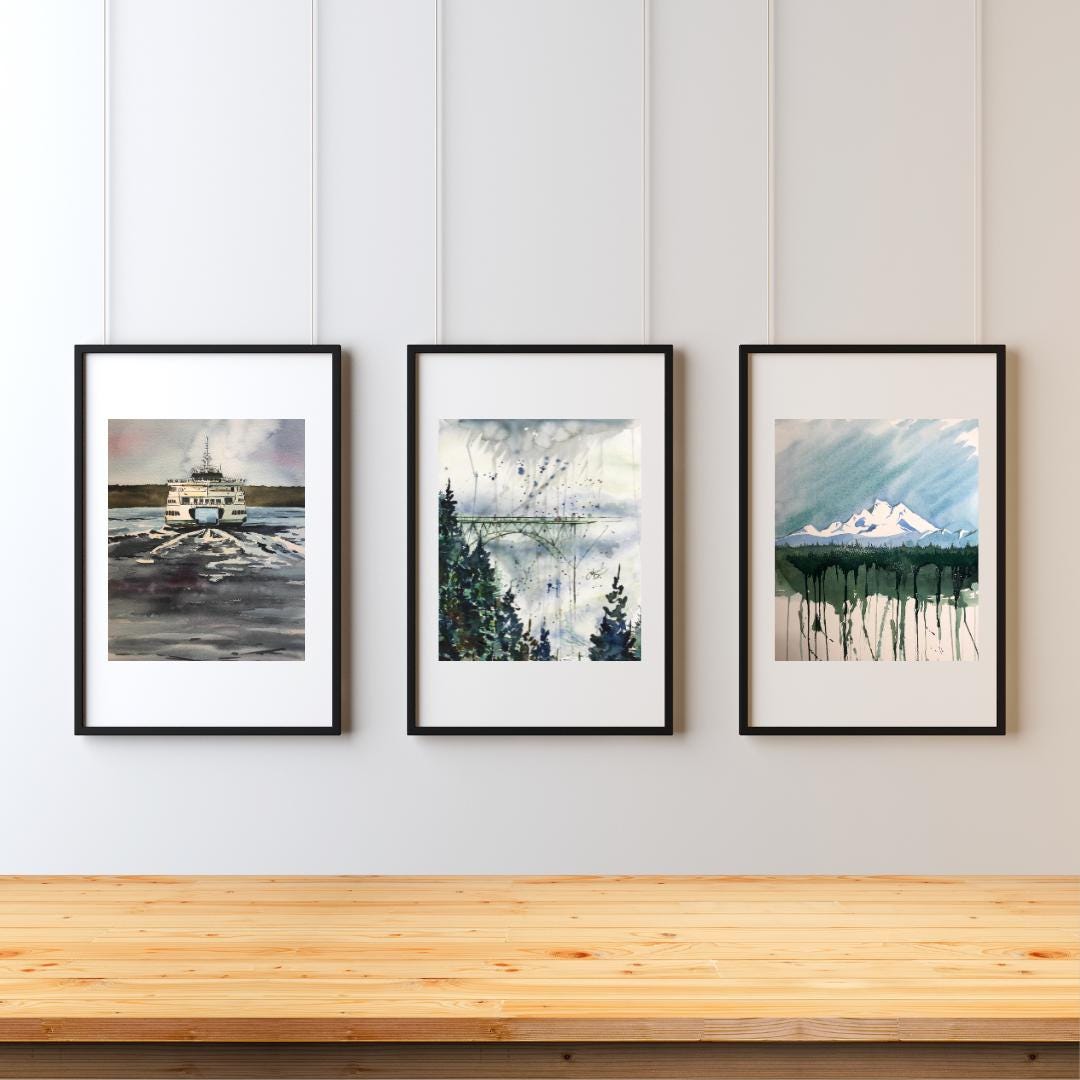 Washington State Ferry Watercolor Print | Pacific Northwest Art - Etsy