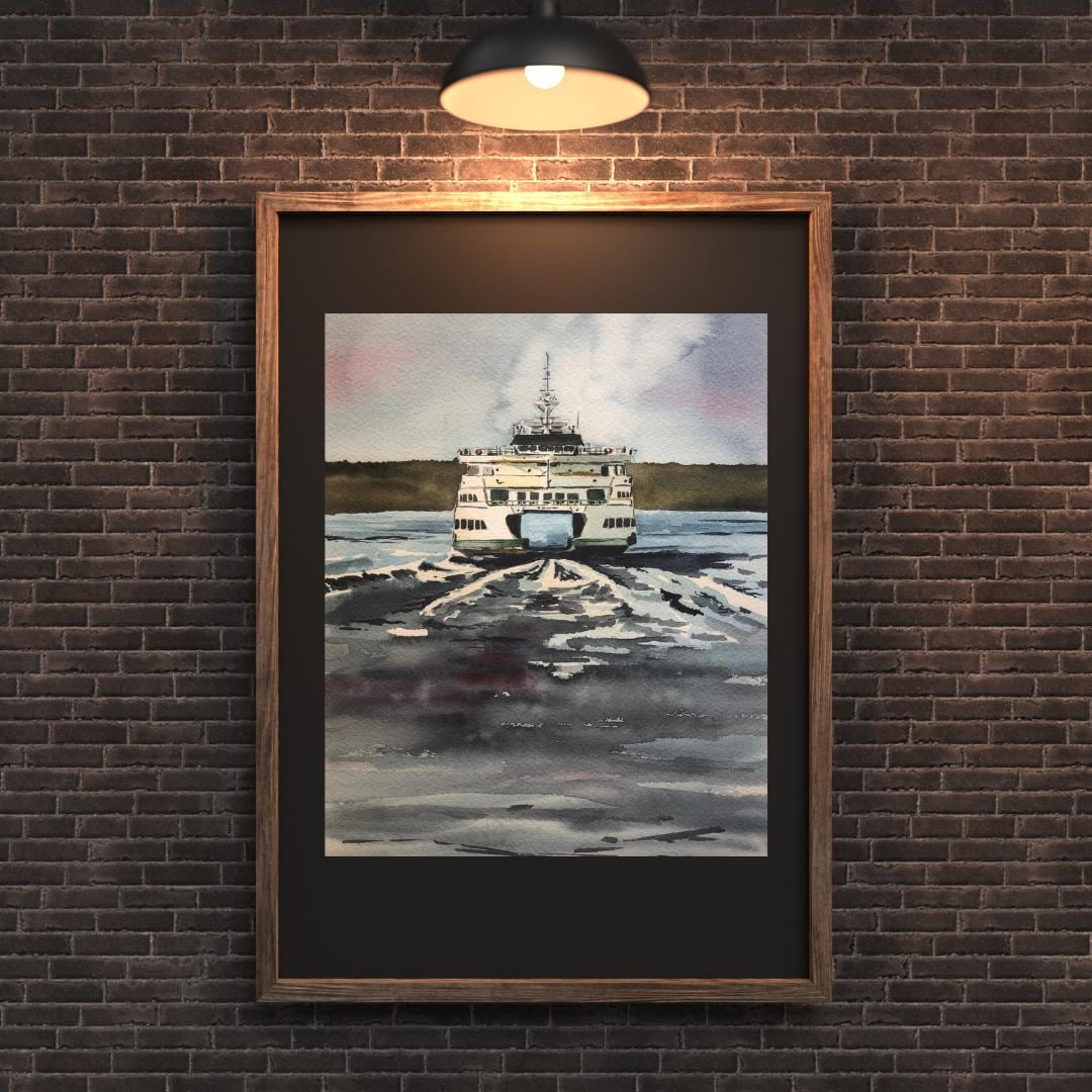 Washington State Ferry Watercolor Print | Pacific Northwest Art - Etsy