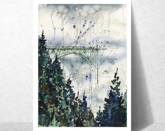 Deception Pass Bridge Watercolor Art Print | Pacific Northwest ...