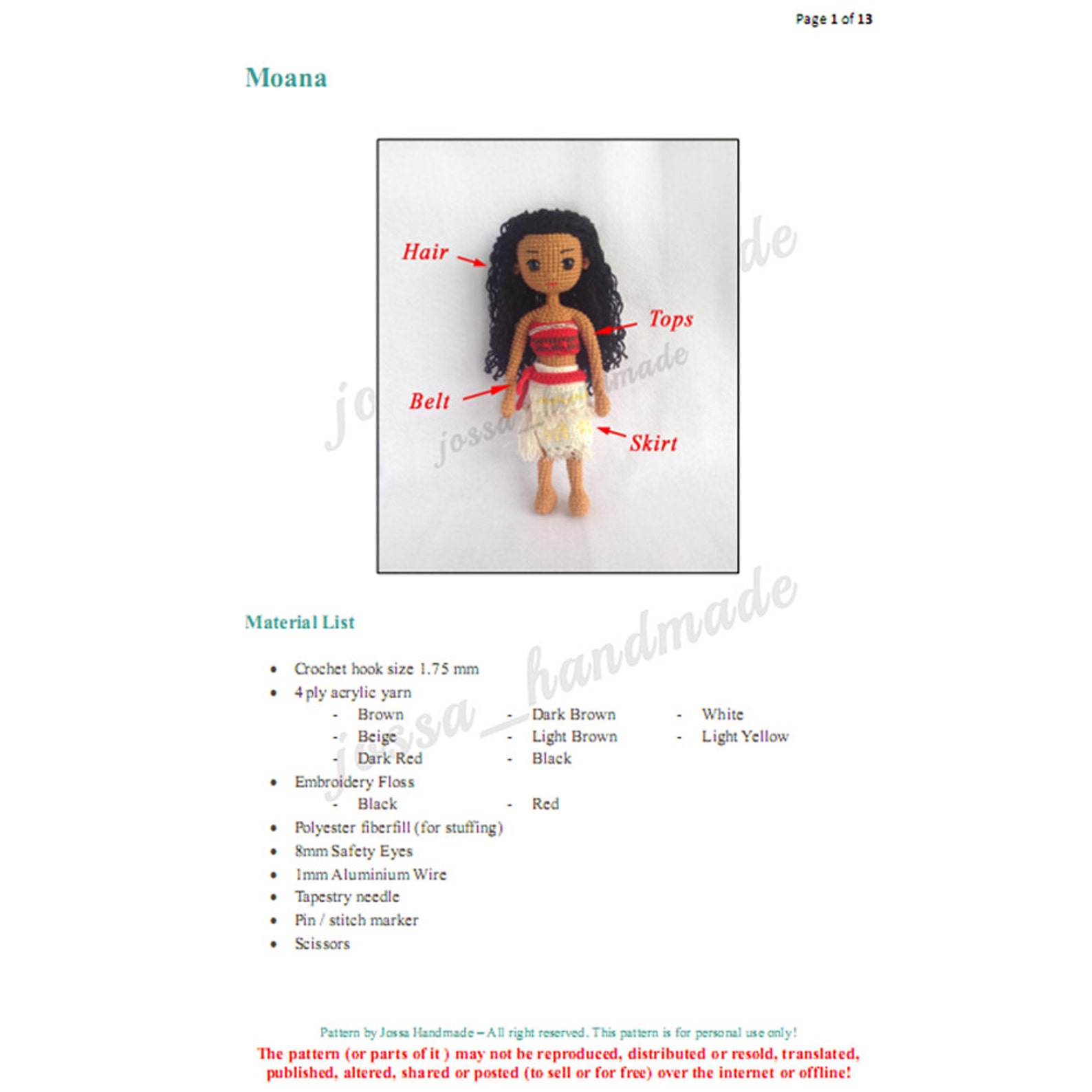 Moana Princess Inspired Crochet Doll Pattern amigurumi Doll - Etsy