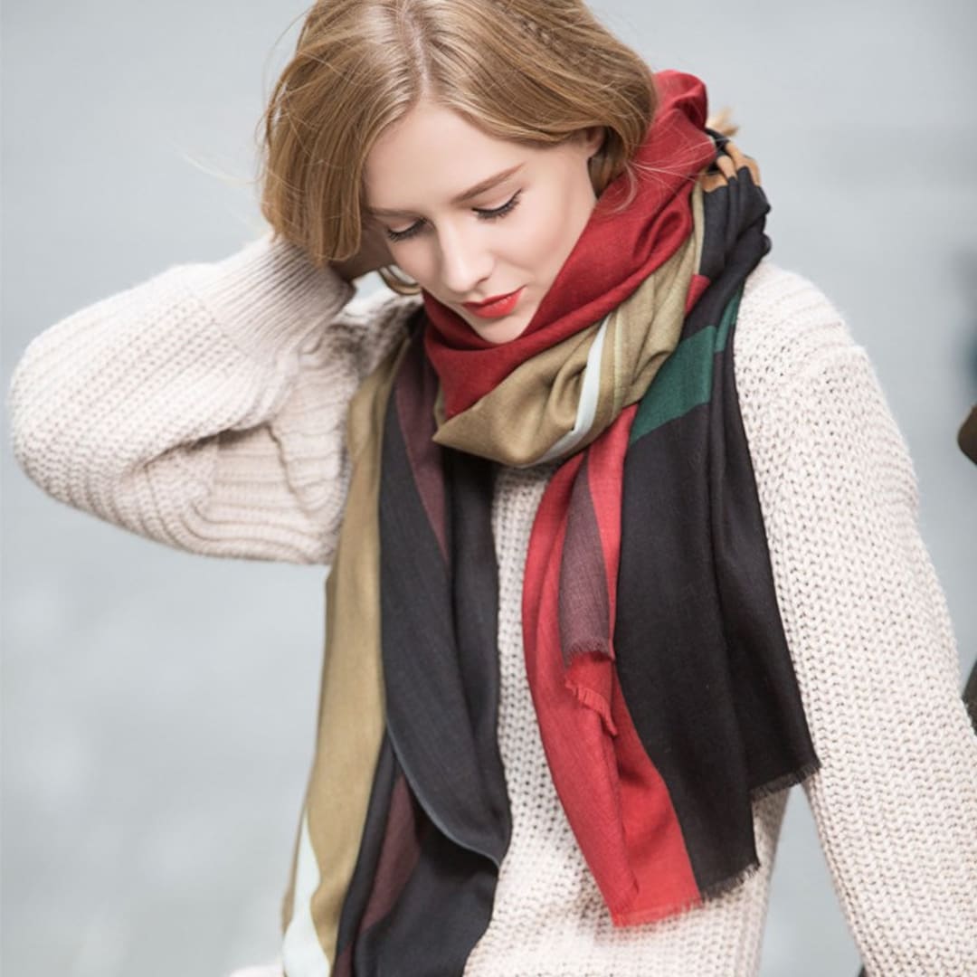 Pure Cashmere Scarf in Color Block Pattern - Etsy