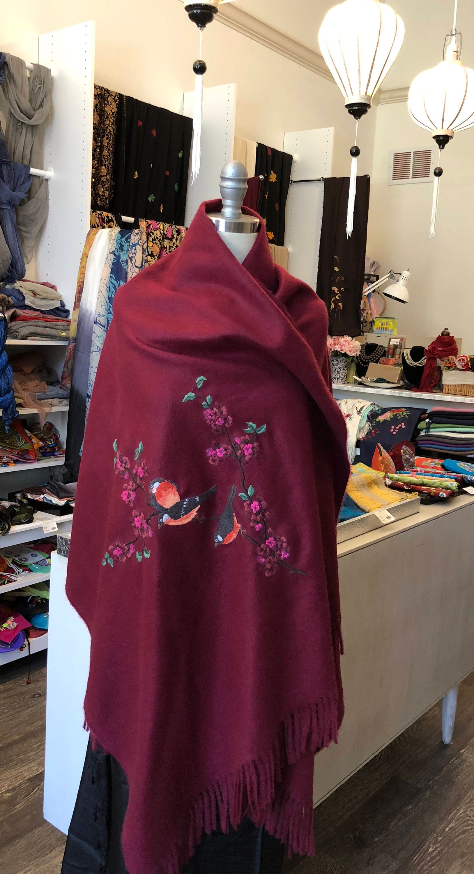 Hand Embroidered Spring Birds Shawl - Etsy