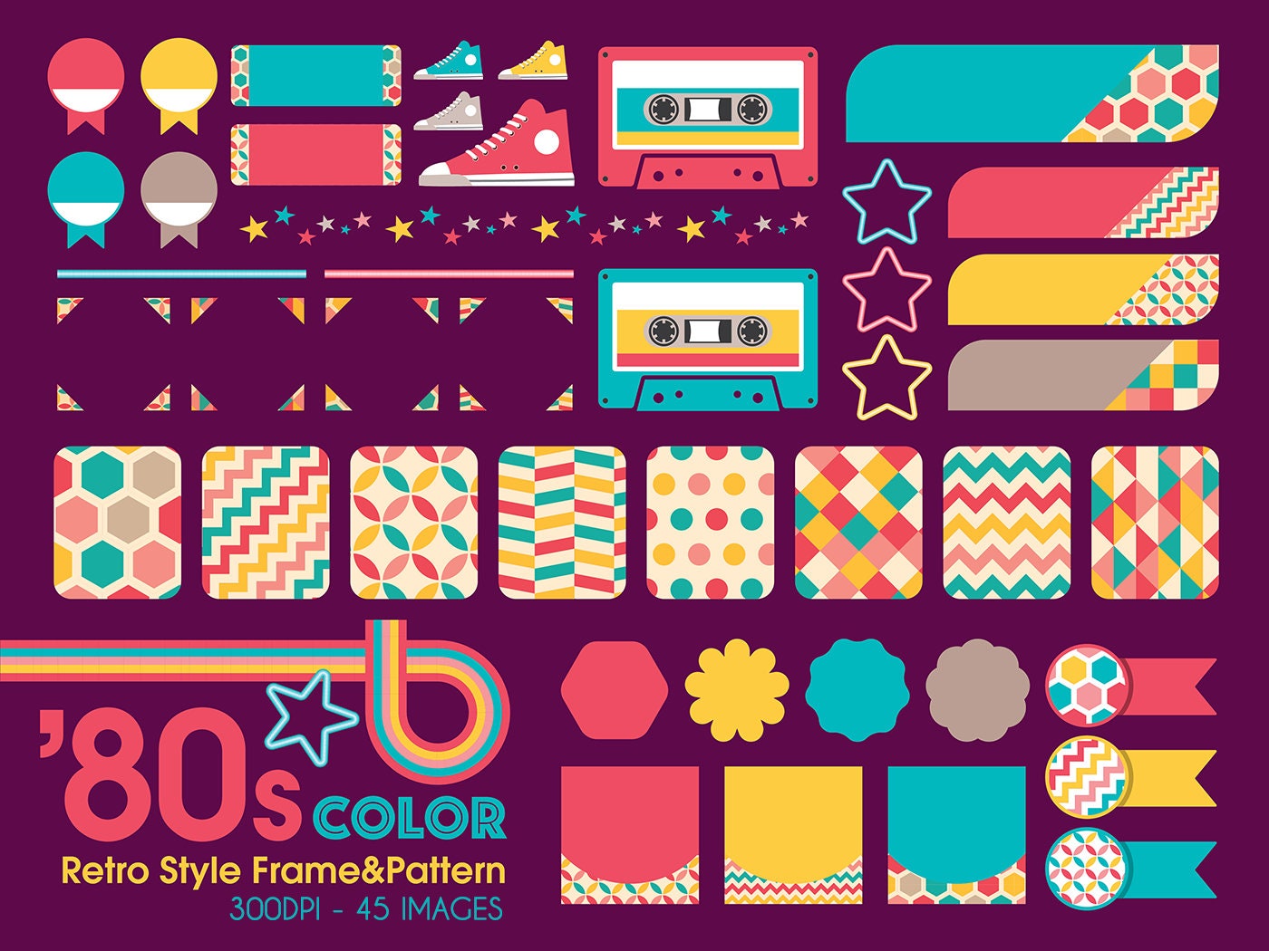 80s Retro Frame Pack 300DPI PNG Clipart Graphics Instant | Etsy New Zealand