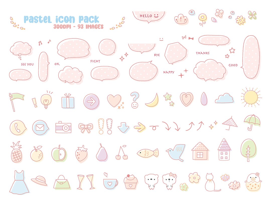 Cute Icon Pack Clipart, 300DPI PNG Clipart Graphics, Instant Download ...