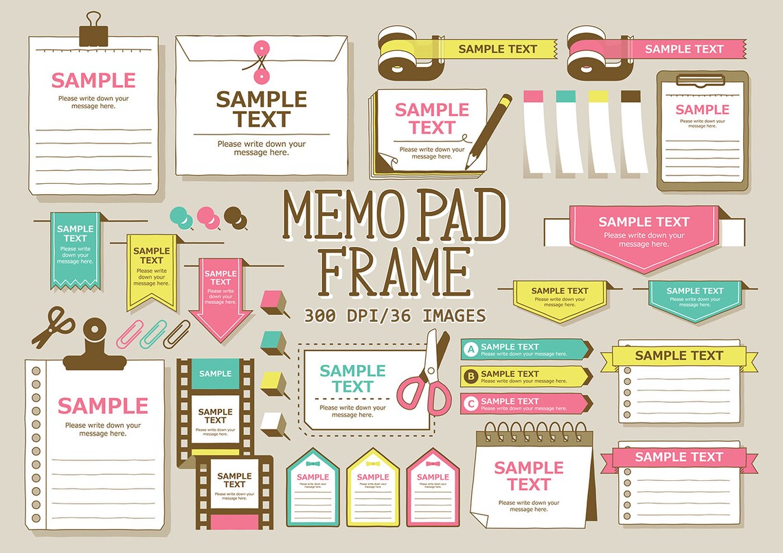 Memo Pad Frame, 300DPI PNG Clipart Graphics, Instant Download, Template ...