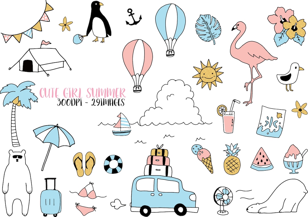 Summer Girl Clipart Bundle, Beach Vacation PNG Images (digital Download ...
