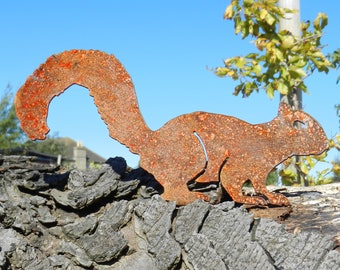 Rusty Metal Squirrel Garden Gift / Rusty Metal Garden Decor / Running ...