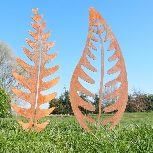 Set of Rusty Metal Leaves / Rustic Leaf Garden Decor / Autumn - Etsy